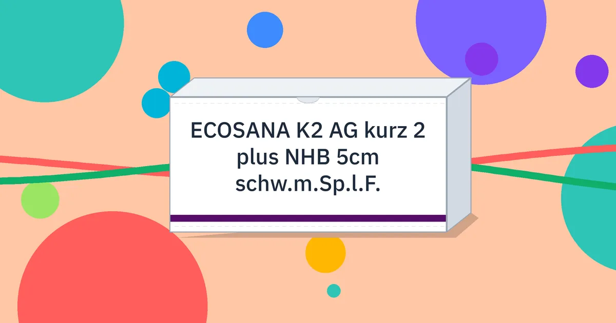 Symbolbild: Packung mit der Aufschrift ECOSANA K2 AG kurz 2 plus NHB 5cm schw.m.Sp.l.F. (PZN 10955355) – Verfügbarkeit und Bezug in Apotheken in Frankfurt am Main