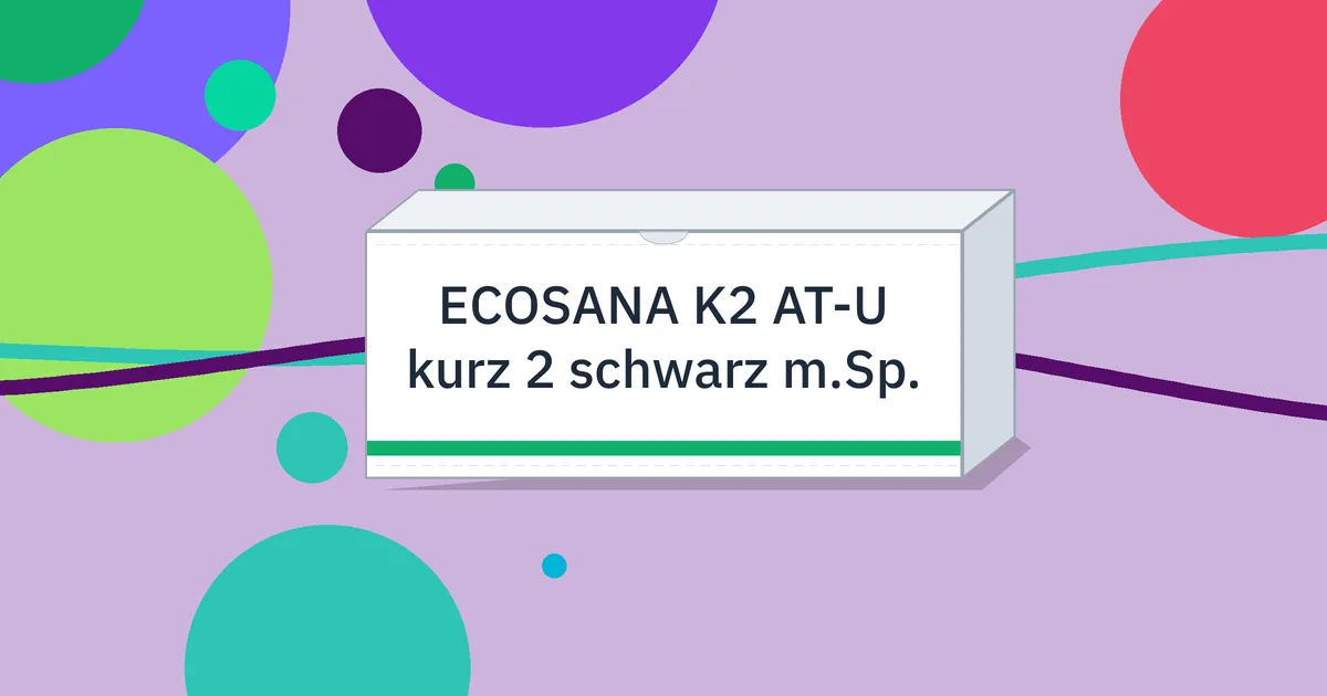 Symbolbild: Packung mit der Aufschrift ECOSANA K2 AT-U kurz 2 schwarz m.Sp. (PZN 01571466) – Verfügbarkeit und Bezug in Apotheken in Frankfurt am Main