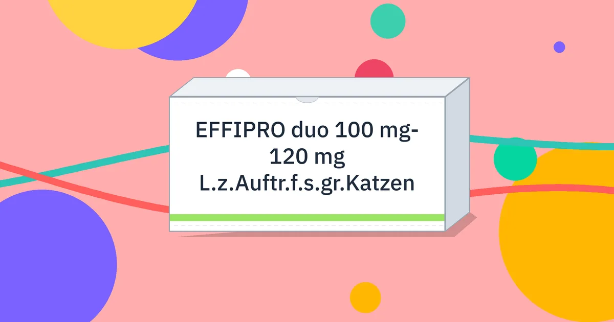 Symbolbild: Packung mit der Aufschrift EFFIPRO duo 100 mg-120 mg L.z.Auftr.f.s.gr.Katzen (PZN 13425534) – Verfügbarkeit und Bezug in Apotheken in Frankfurt am Main