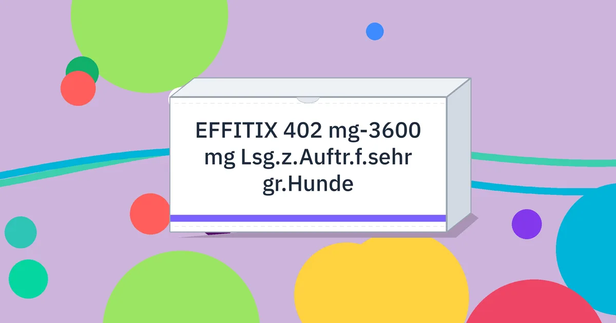 Symbolbild: Packung mit der Aufschrift EFFITIX 402 mg-3600 mg Lsg.z.Auftr.f.sehr gr.Hunde (PZN 11149490) – Verfügbarkeit und Bezug in Apotheken in Frankfurt am Main