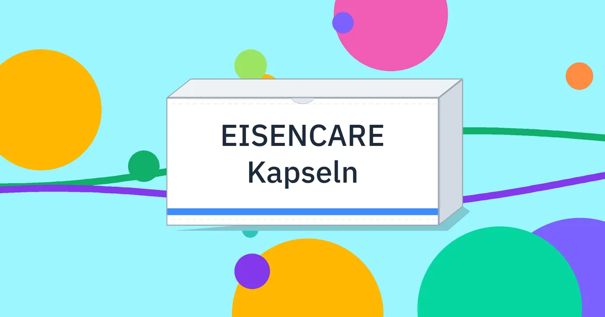 Symbolbild: Packung mit der Aufschrift EISENCARE Kapseln (PZN 20183244) – Verfügbarkeit und Bezug in Apotheken in Frankfurt am Main