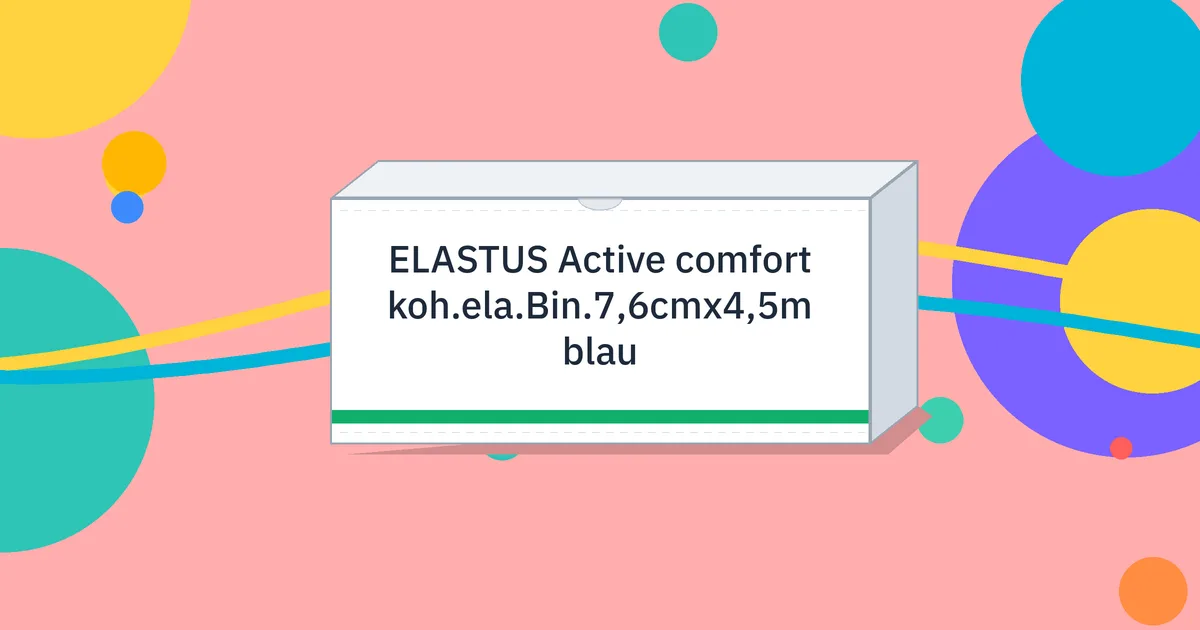 Symbolbild: Packung mit der Aufschrift ELASTUS Active comfort koh.ela.Bin.7,6cmx4,5m blau (PZN 18489421) – Verfügbarkeit und Bezug in Apotheken in Frankfurt am Main