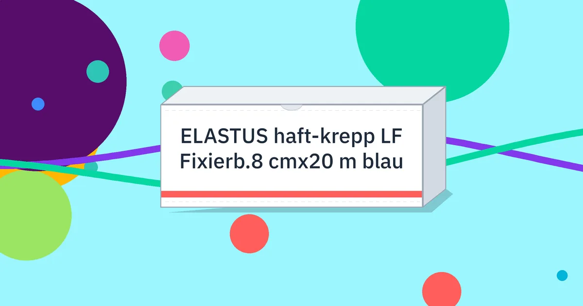 Symbolbild: Packung mit der Aufschrift ELASTUS haft-krepp LF Fixierb.8 cmx20 m blau (PZN 16678419) – Verfügbarkeit und Bezug in Apotheken in Frankfurt am Main