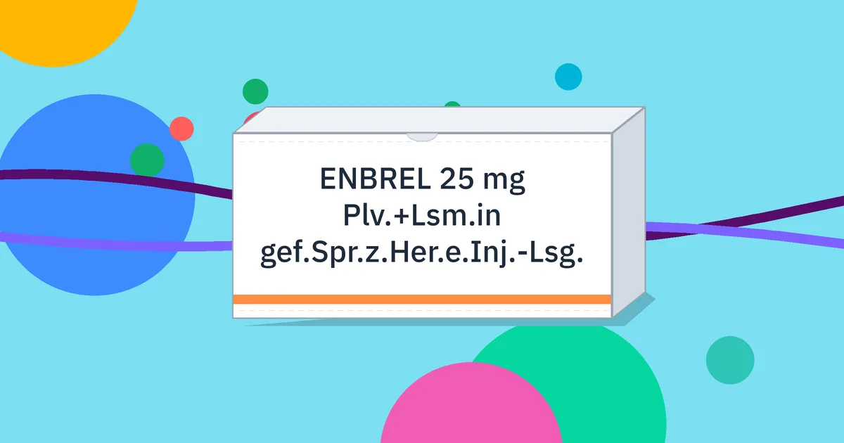 Symbolbild: Packung mit der Aufschrift ENBREL 25 mg Plv.+Lsm.in gef.Spr.z.Her.e.Inj.-Lsg. (PZN 00762460) – Verfügbarkeit und Bezug in Apotheken in Frankfurt am Main