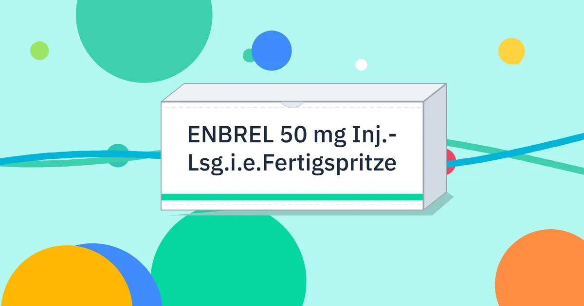 Symbolbild: Packung mit der Aufschrift ENBREL 50 mg Inj.-Lsg.i.e.Fertigspritze (PZN 04977039) – Verfügbarkeit und Bezug in Apotheken in Frankfurt am Main