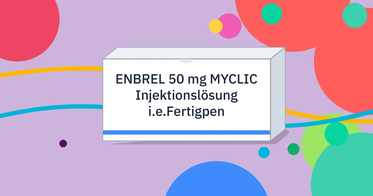 Symbolbild: Packung mit der Aufschrift ENBREL 50 mg MYCLIC Injektionslösung i.e.Fertigpen (PZN 19061458) – Verfügbarkeit und Bezug in Apotheken in Frankfurt am Main