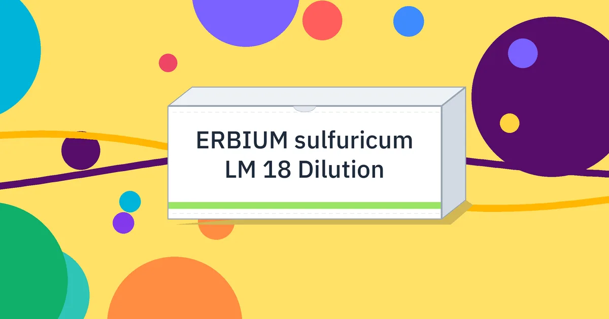 Symbolbild: Packung mit der Aufschrift ERBIUM sulfuricum LM 18 Dilution (PZN 13473964) – Verfügbarkeit und Bezug in Apotheken in Frankfurt am Main
