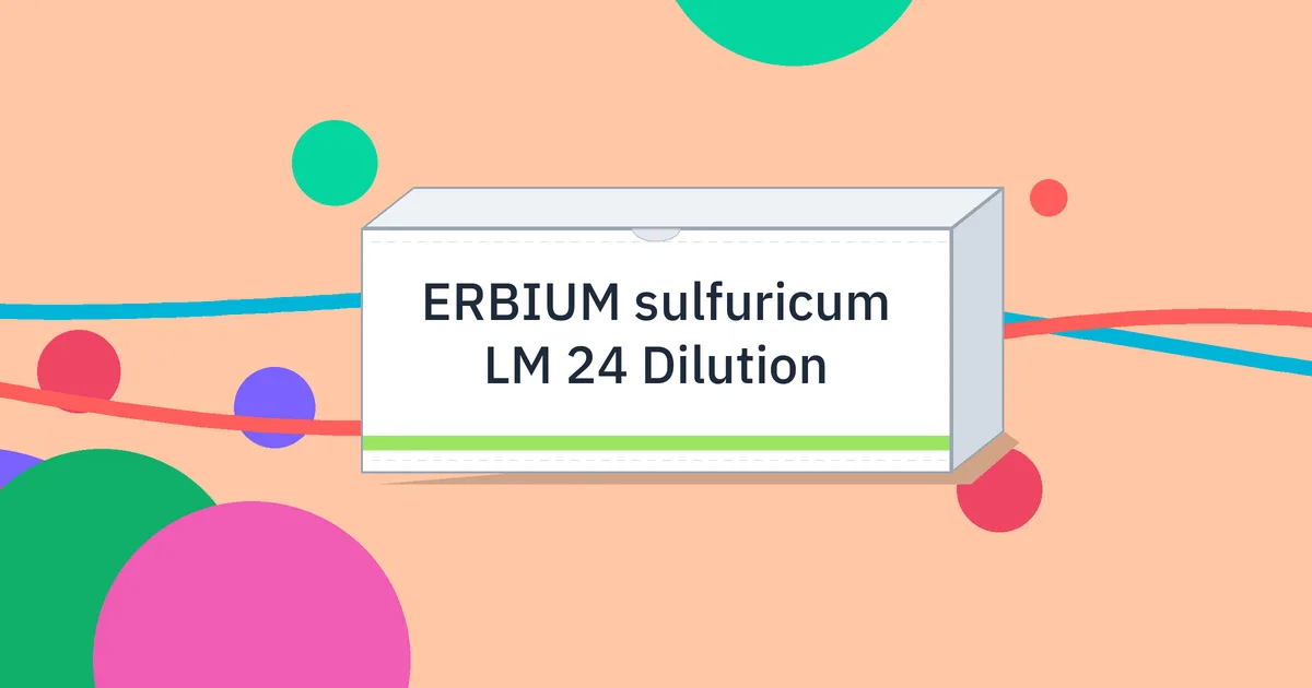 Symbolbild: Packung mit der Aufschrift ERBIUM sulfuricum LM 24 Dilution (PZN 13474024) – Verfügbarkeit und Bezug in Apotheken in Frankfurt am Main