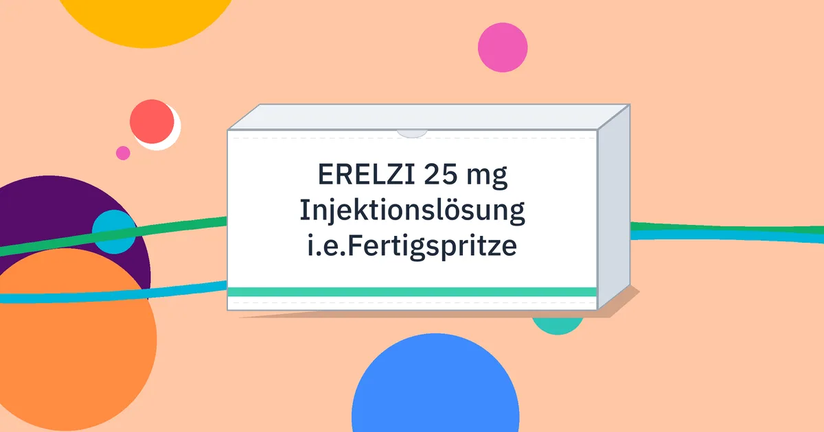 Symbolbild: Packung mit der Aufschrift ERELZI 25 mg Injektionslösung i.e.Fertigspritze (PZN 15193542) – Verfügbarkeit und Bezug in Apotheken in Frankfurt am Main