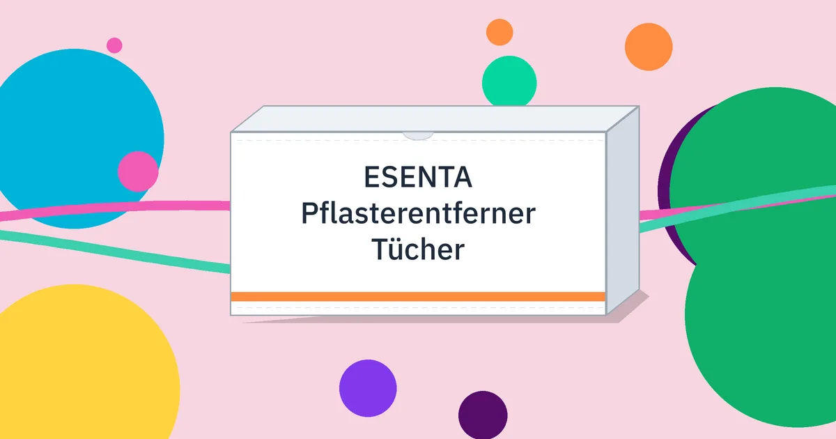Symbolbild: Packung mit der Aufschrift ESENTA Pflasterentferner Tücher (PZN 18729428) – Verfügbarkeit und Bezug in Apotheken in Frankfurt am Main