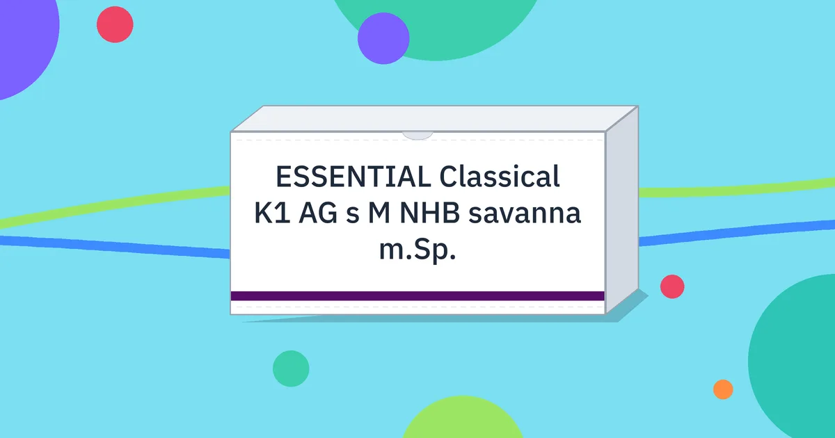 Symbolbild: Packung mit der Aufschrift ESSENTIAL Classical K1 AG s M NHB savanna m.Sp. (PZN 17002954) – Verfügbarkeit und Bezug in Apotheken in Frankfurt am Main