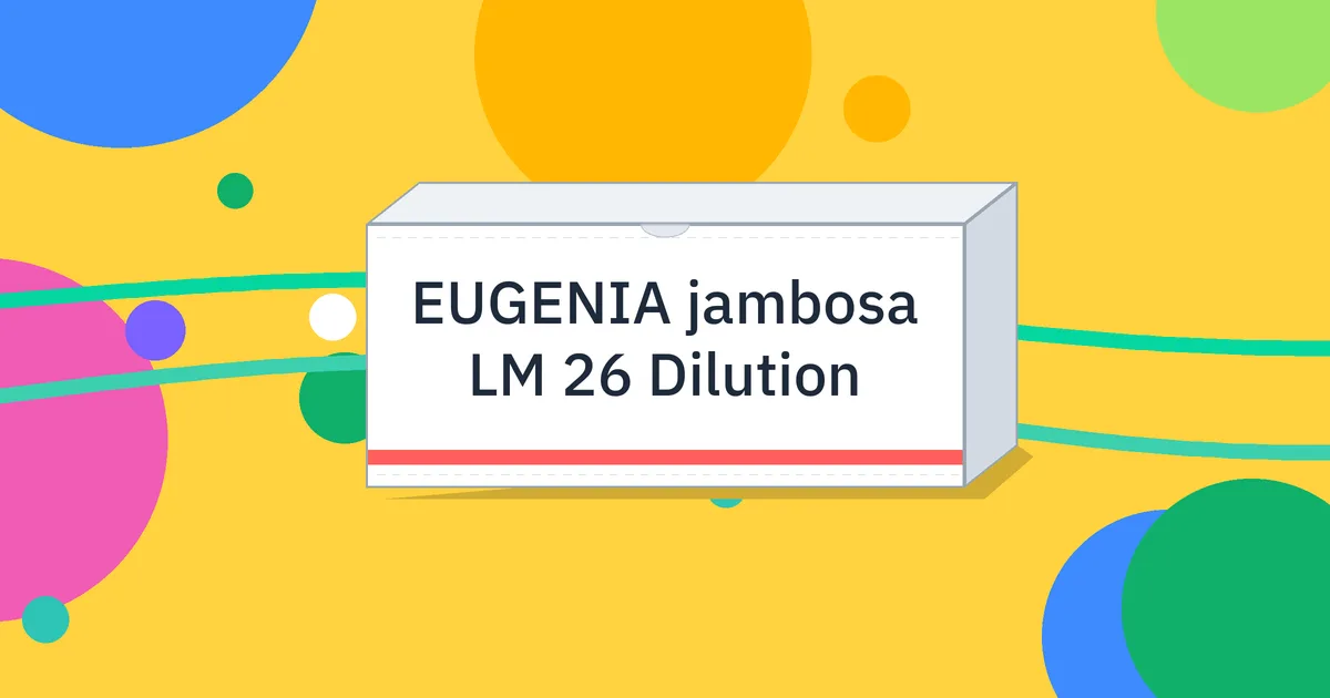 Symbolbild: Packung mit der Aufschrift EUGENIA jambosa LM 26 Dilution (PZN 13481099) – Verfügbarkeit und Bezug in Apotheken in Frankfurt am Main