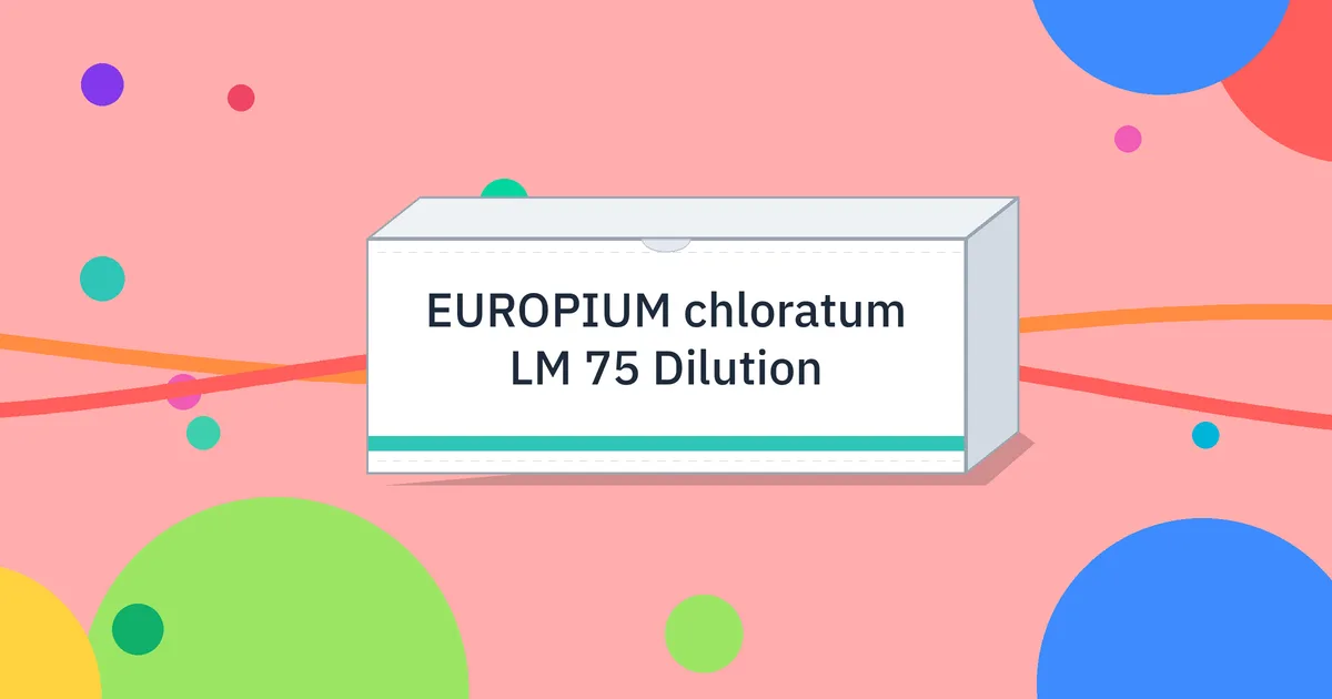 Symbolbild: Packung mit der Aufschrift EUROPIUM chloratum LM 75 Dilution (PZN 13484436) – Verfügbarkeit und Bezug in Apotheken in Frankfurt am Main