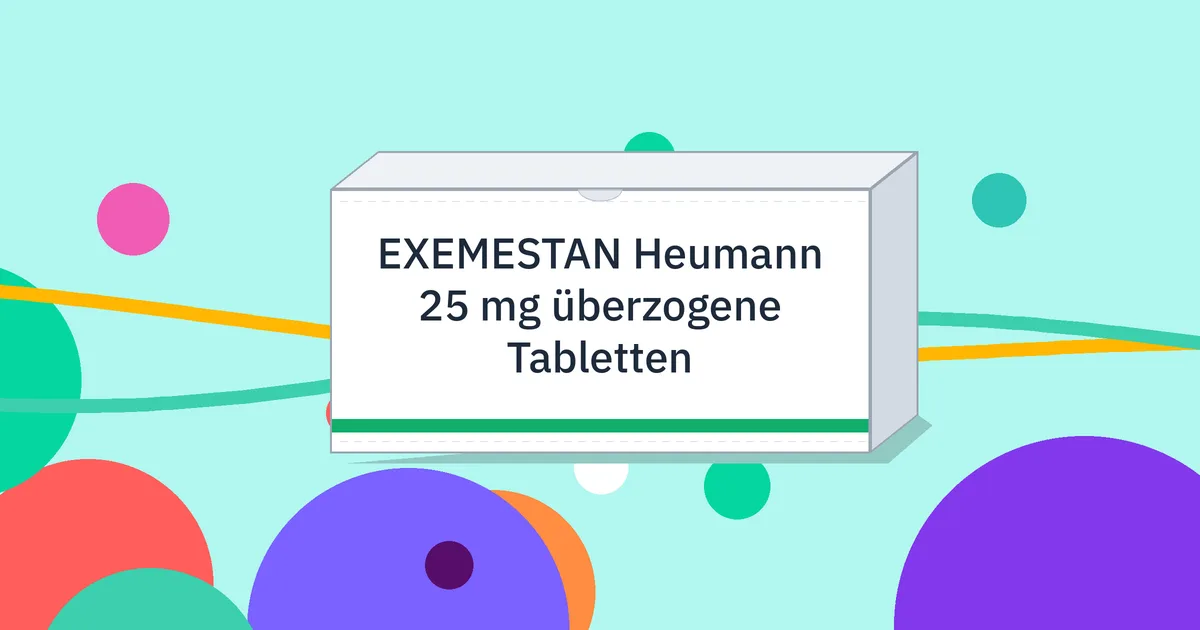 Symbolbild: Packung mit der Aufschrift EXEMESTAN Heumann 25 mg überzogene Tabletten (PZN 07106629) – Verfügbarkeit und Bezug in Apotheken in Frankfurt am Main