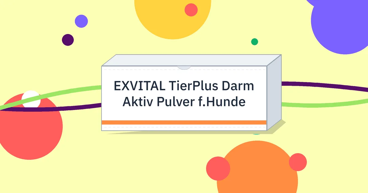 Symbolbild: Packung mit der Aufschrift EXVITAL TierPlus Darm Aktiv Pulver f.Hunde (PZN 18048504) – Verfügbarkeit und Bezug in Apotheken in Frankfurt am Main