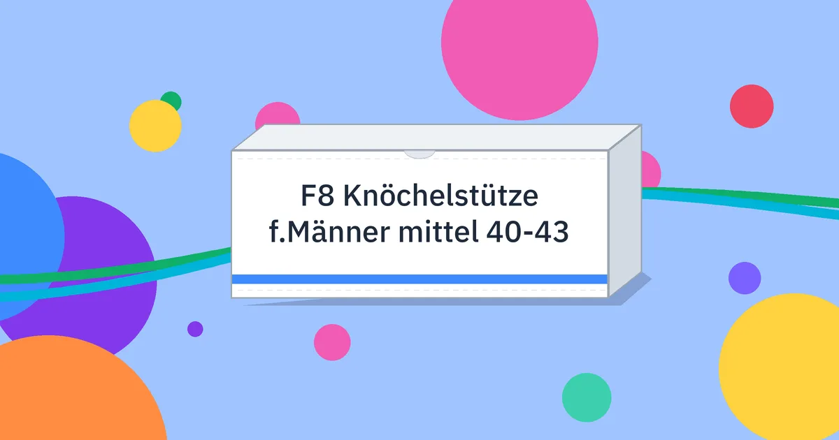 Symbolbild: Packung mit der Aufschrift F8 Knöchelstütze f.Männer mittel 40-43 (PZN 04496239) – Verfügbarkeit und Bezug in Apotheken in Frankfurt am Main