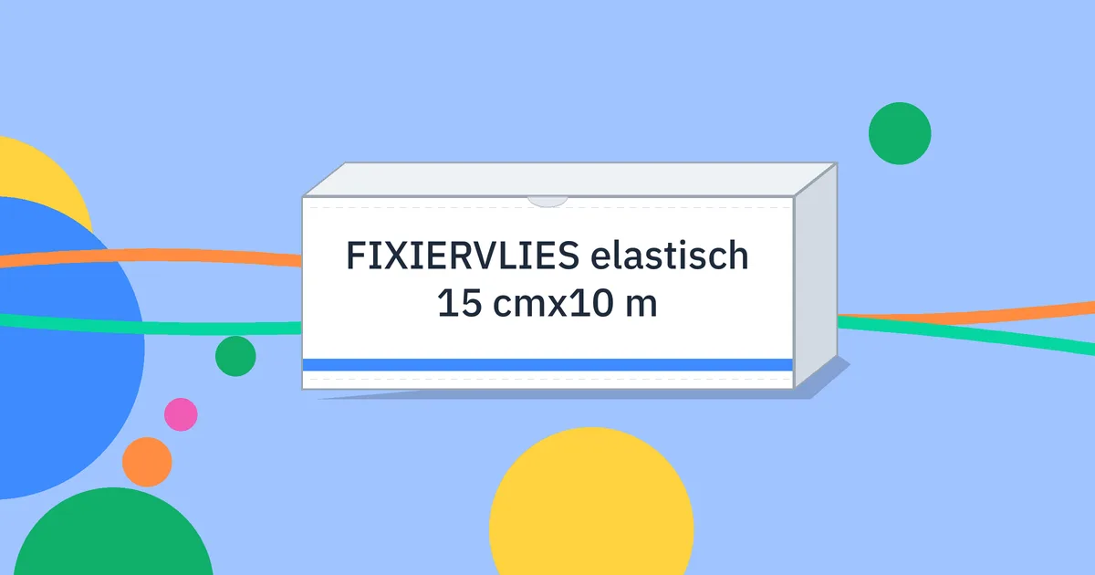 Symbolbild: Packung mit der Aufschrift FIXIERVLIES elastisch 15 cmx10 m (PZN 09729197) – Verfügbarkeit und Bezug in Apotheken in Frankfurt am Main