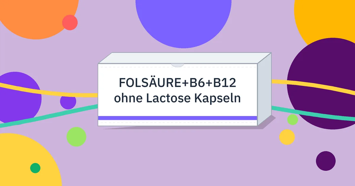 Symbolbild: Packung mit der Aufschrift FOLSÄURE+B6+B12 ohne Lactose Kapseln (PZN 05388888) – Verfügbarkeit und Bezug in Apotheken in Frankfurt am Main
