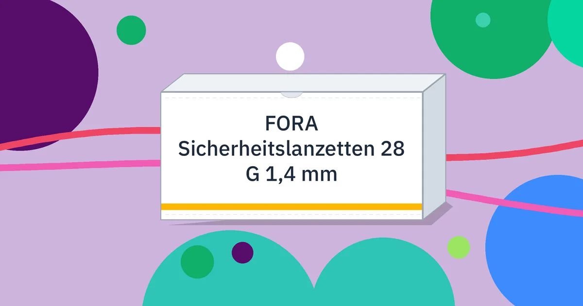 Symbolbild: Packung mit der Aufschrift FORA Sicherheitslanzetten 28 G 1,4 mm (PZN 17603903) – Verfügbarkeit und Bezug in Apotheken in Frankfurt am Main