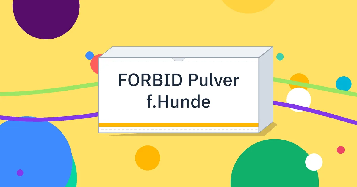 Symbolbild: Packung mit der Aufschrift FORBID Pulver f.Hunde (PZN 11095819) – Verfügbarkeit und Bezug in Apotheken in Frankfurt am Main