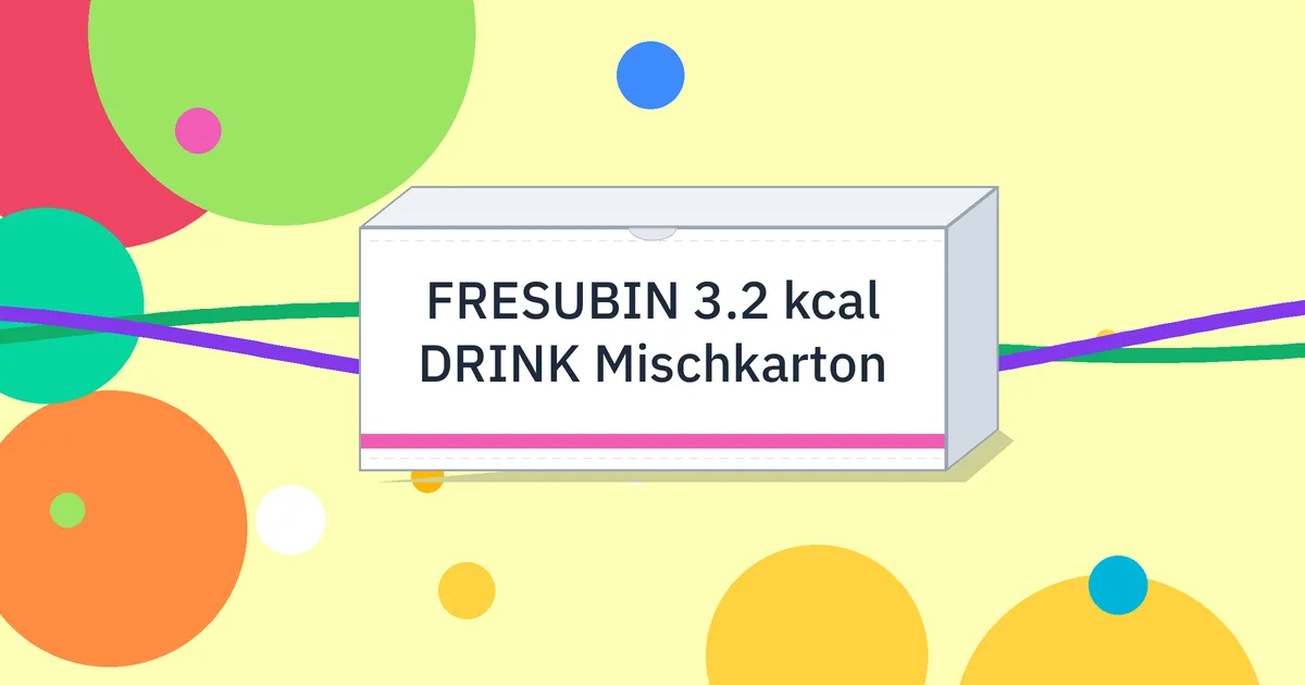 Symbolbild: Packung mit der Aufschrift FRESUBIN 3.2 kcal DRINK Mischkarton (PZN 20179857) – Verfügbarkeit und Bezug in Apotheken in Frankfurt am Main
