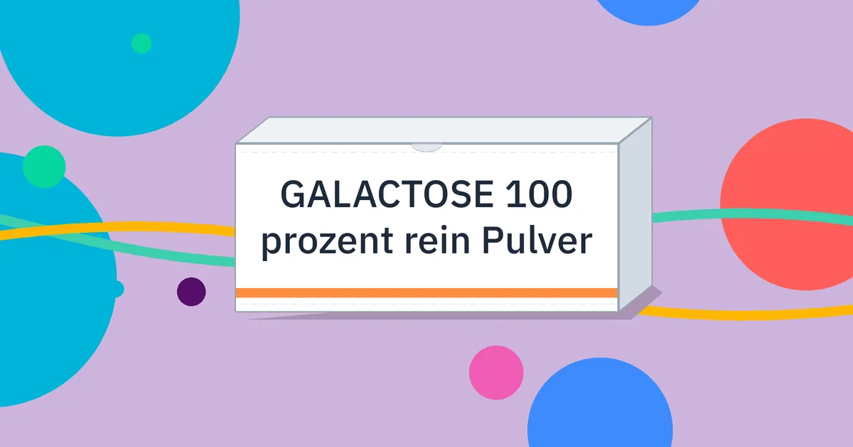 Symbolbild: Packung mit der Aufschrift GALACTOSE 100 prozent rein Pulver (PZN 06879022) – Verfügbarkeit und Bezug in Apotheken in Frankfurt am Main