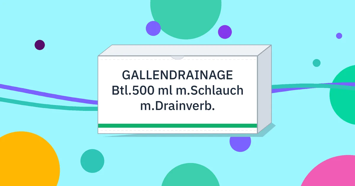 Symbolbild: Packung mit der Aufschrift GALLENDRAINAGE Btl.500 ml m.Schlauch m.Drainverb. (PZN 10343391) – Verfügbarkeit und Bezug in Apotheken in Frankfurt am Main