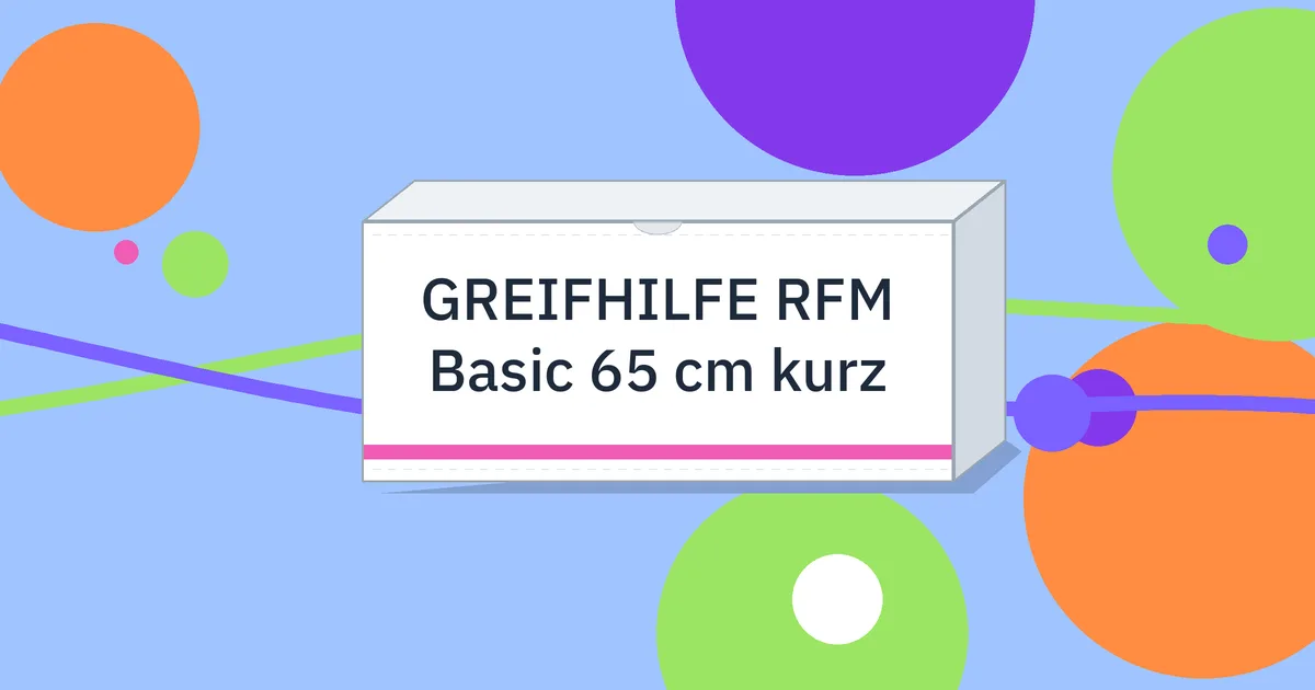 Symbolbild: Packung mit der Aufschrift GREIFHILFE RFM Basic 65 cm kurz (PZN 09483514) – Verfügbarkeit und Bezug in Apotheken in Frankfurt am Main