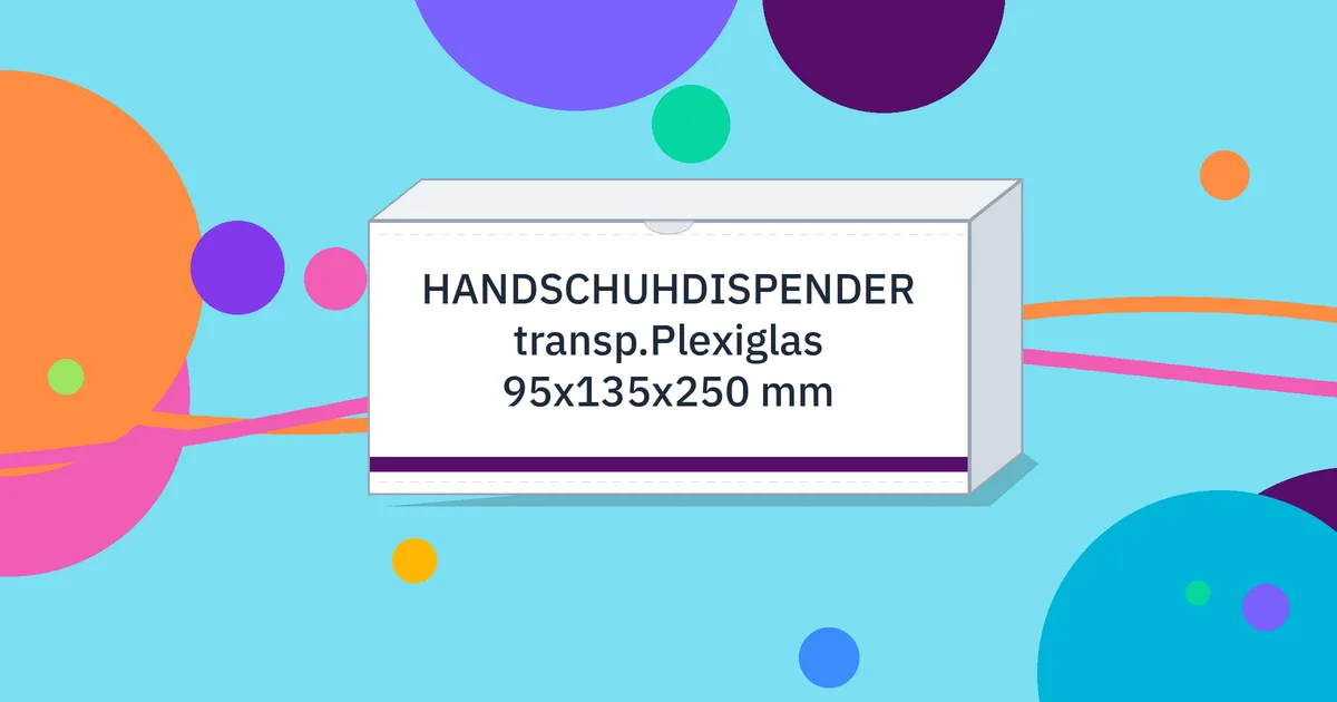 Symbolbild: Packung mit der Aufschrift HANDSCHUHDISPENDER transp.Plexiglas 95x135x250 mm (PZN 09293587) – Verfügbarkeit und Bezug in Apotheken in Frankfurt am Main