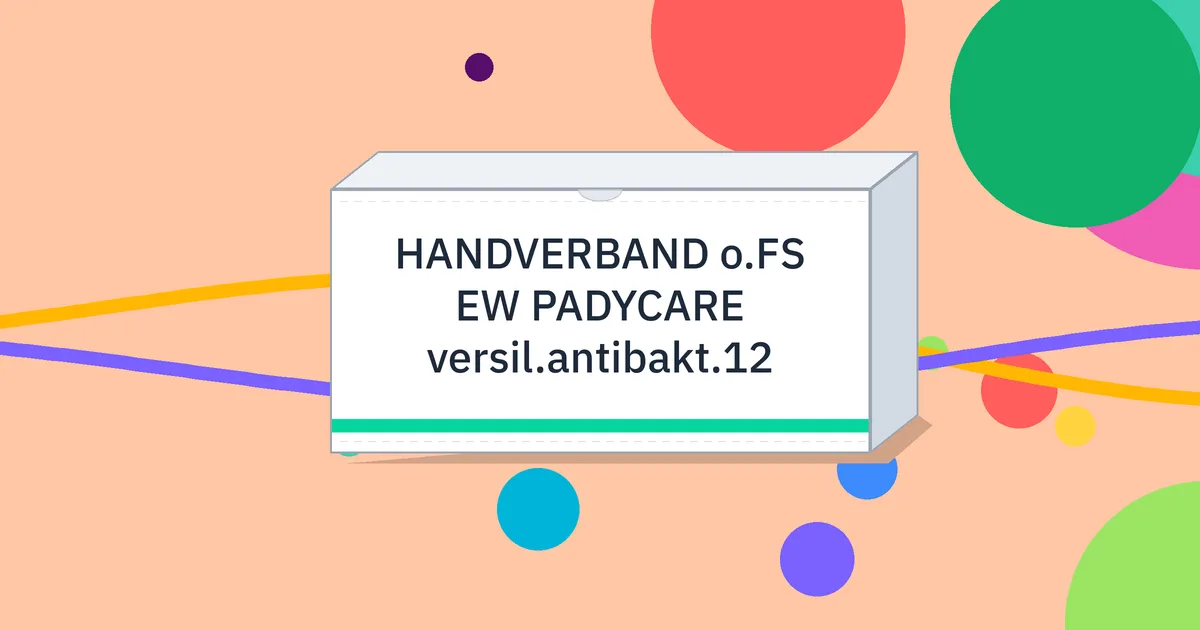 Symbolbild: Packung mit der Aufschrift HANDVERBAND o.FS EW PADYCARE versil.antibakt.12 (PZN 10939706) – Verfügbarkeit und Bezug in Apotheken in Frankfurt am Main