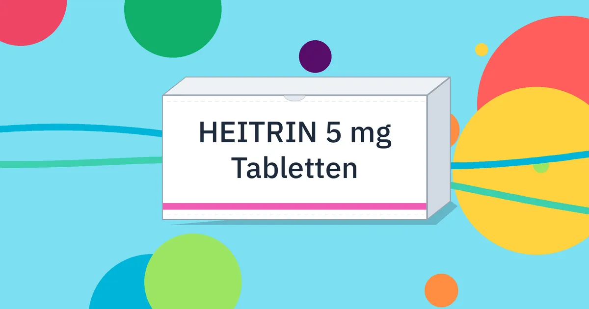 Symbolbild: Packung mit der Aufschrift HEITRIN 5 mg Tabletten (PZN 03000791) – Verfügbarkeit und Bezug in Apotheken in Frankfurt am Main