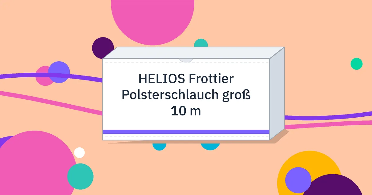 Symbolbild: Packung mit der Aufschrift HELIOS Frottier Polsterschlauch groß 10 m (PZN 15565446) – Verfügbarkeit und Bezug in Apotheken in Frankfurt am Main