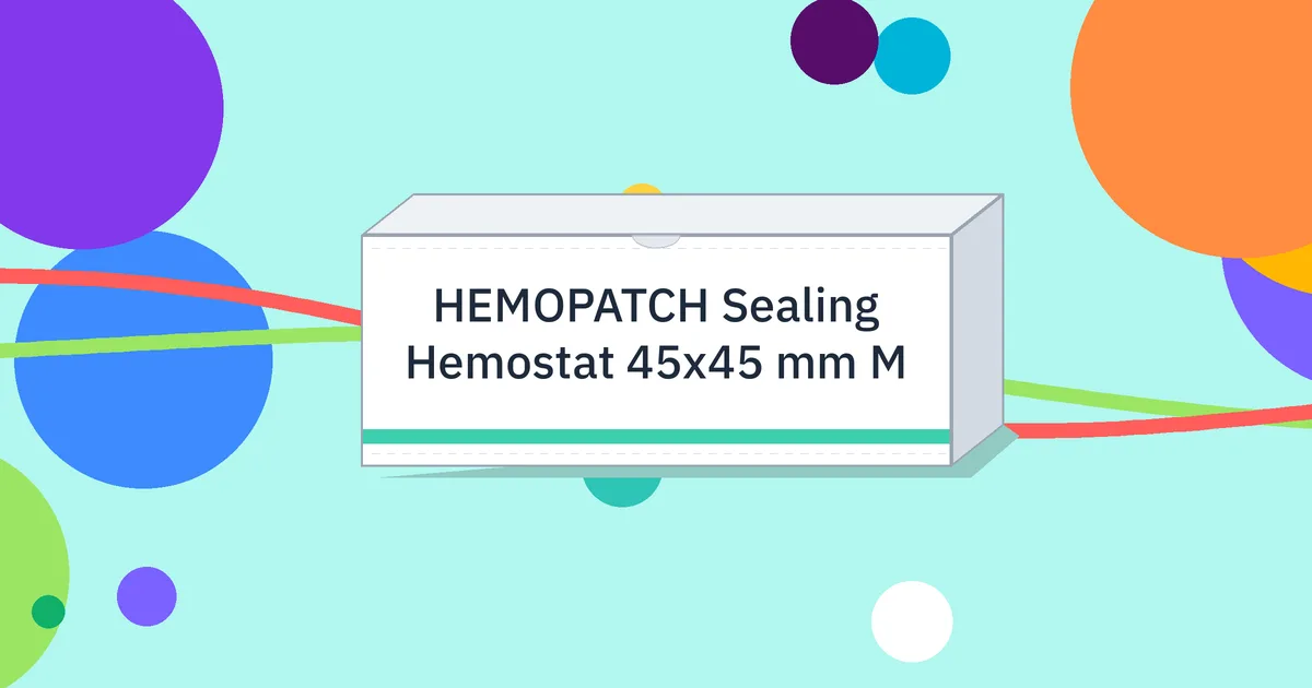 Symbolbild: Packung mit der Aufschrift HEMOPATCH Sealing Hemostat 45x45 mm M (PZN 11559377) – Verfügbarkeit und Bezug in Apotheken in Frankfurt am Main