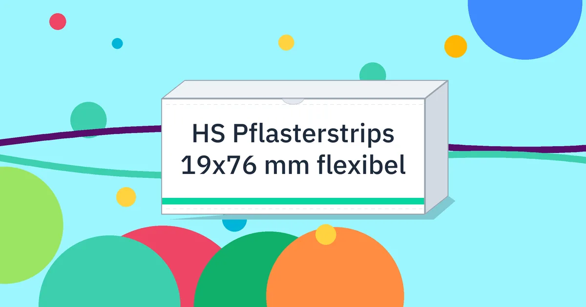 Symbolbild: Packung mit der Aufschrift HS Pflasterstrips 19x76 mm flexibel (PZN 06436477) – Verfügbarkeit und Bezug in Apotheken in Frankfurt am Main