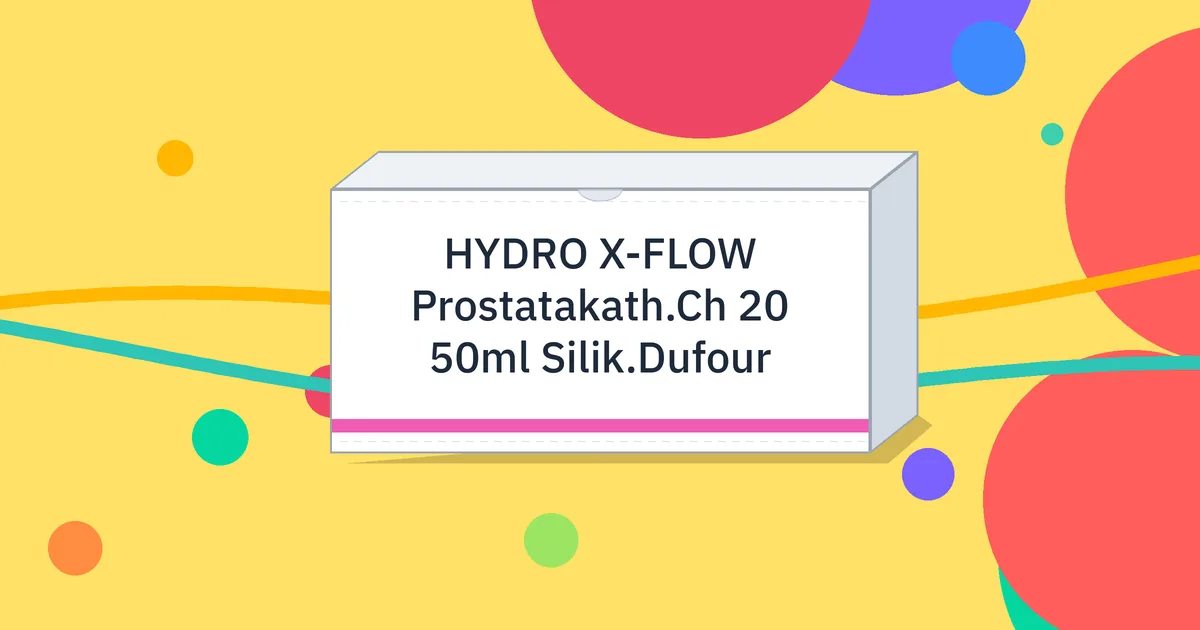 Symbolbild: Packung mit der Aufschrift HYDRO X-FLOW Prostatakath.Ch 20 50ml Silik.Dufour (PZN 17508694) – Verfügbarkeit und Bezug in Apotheken in Frankfurt am Main