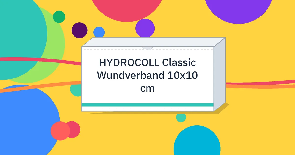 Symbolbild: Packung mit der Aufschrift HYDROCOLL Classic Wundverband 10x10 cm (PZN 19851083) – Verfügbarkeit und Bezug in Apotheken in Frankfurt am Main