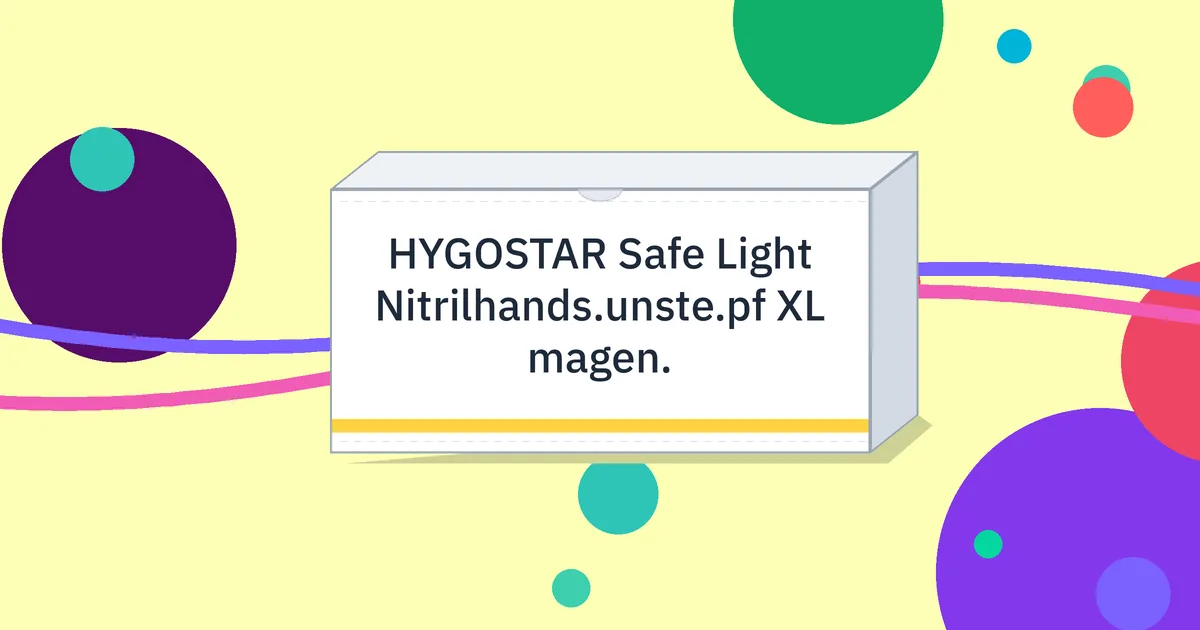 Symbolbild: Packung mit der Aufschrift HYGOSTAR Safe Light Nitrilhands.unste.pf XL magen. (PZN 20771969) – Verfügbarkeit und Bezug in Apotheken in Frankfurt am Main