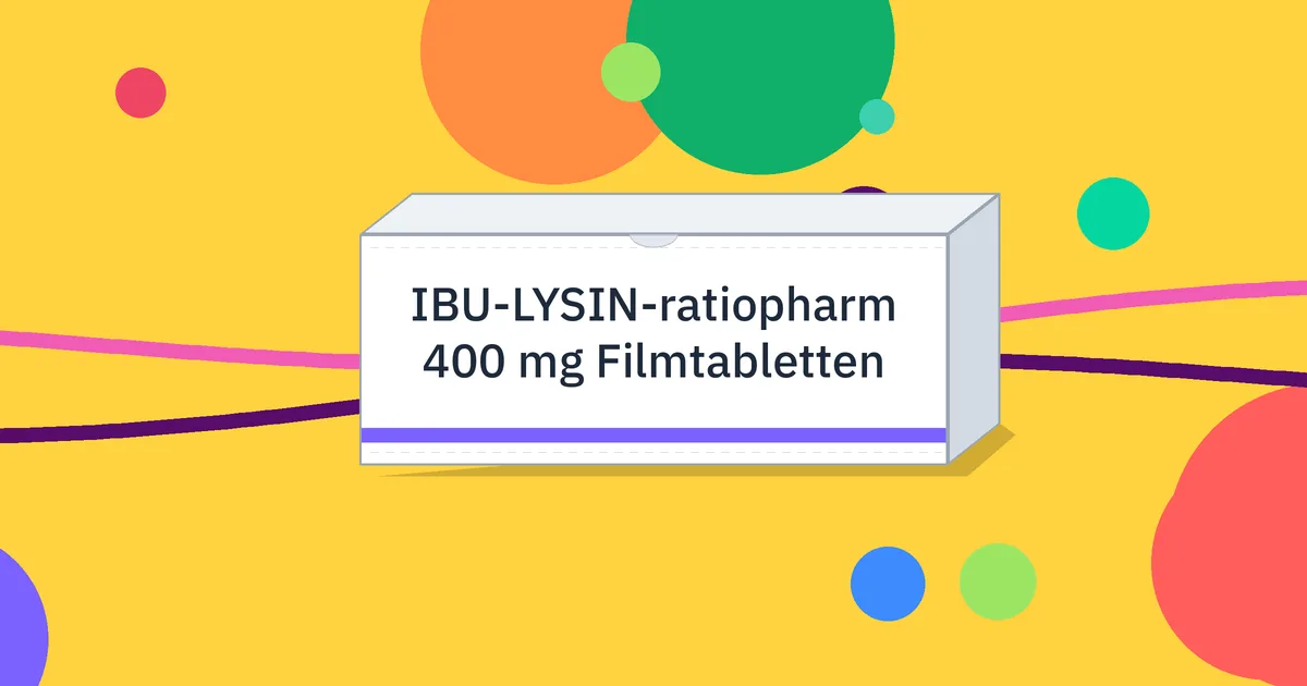 Symbolbild: Packung mit der Aufschrift IBU-LYSIN-ratiopharm 400 mg Filmtabletten (PZN 16197878) – Verfügbarkeit und Bezug in Apotheken in Frankfurt am Main