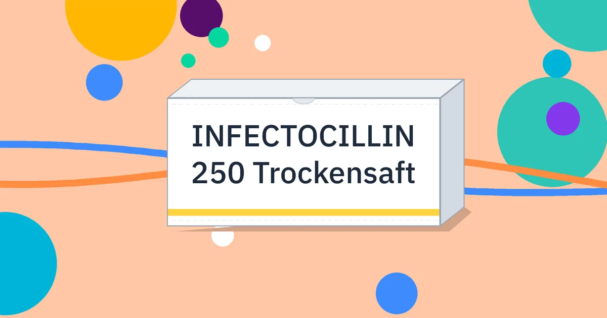 Symbolbild: Packung mit der Aufschrift INFECTOCILLIN 250 Trockensaft (PZN 06649598) – Verfügbarkeit und Bezug in Apotheken in Frankfurt am Main