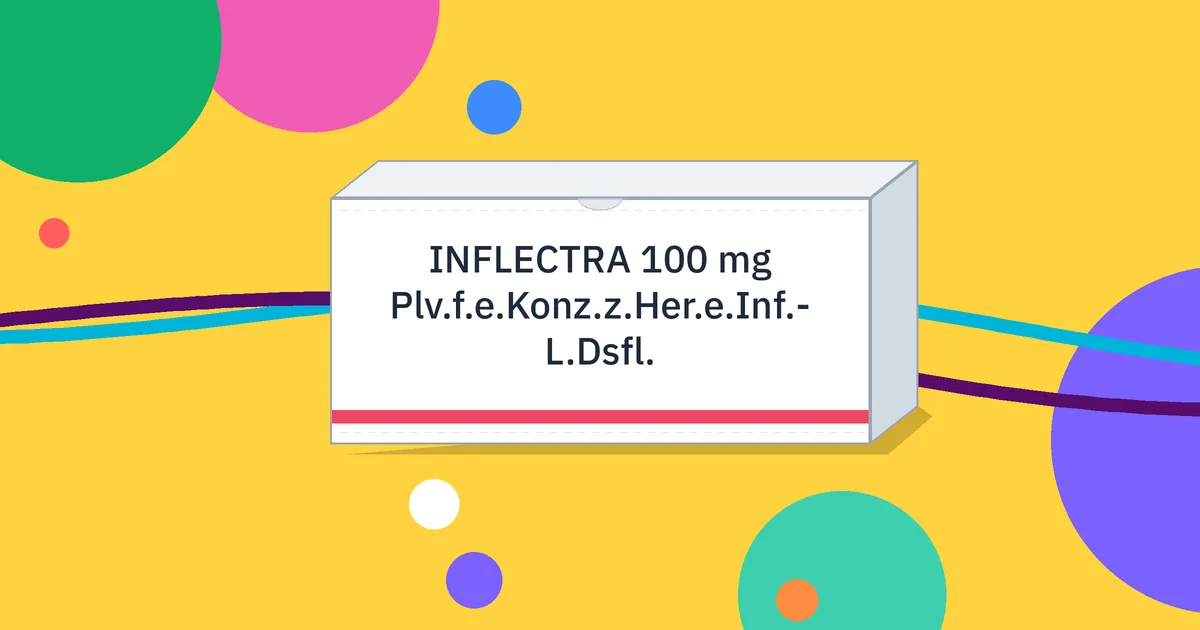 Symbolbild: Packung mit der Aufschrift INFLECTRA 100 mg Plv.f.e.Konz.z.Her.e.Inf.-L.Dsfl. (PZN 13753379) – Verfügbarkeit und Bezug in Apotheken in Frankfurt am Main