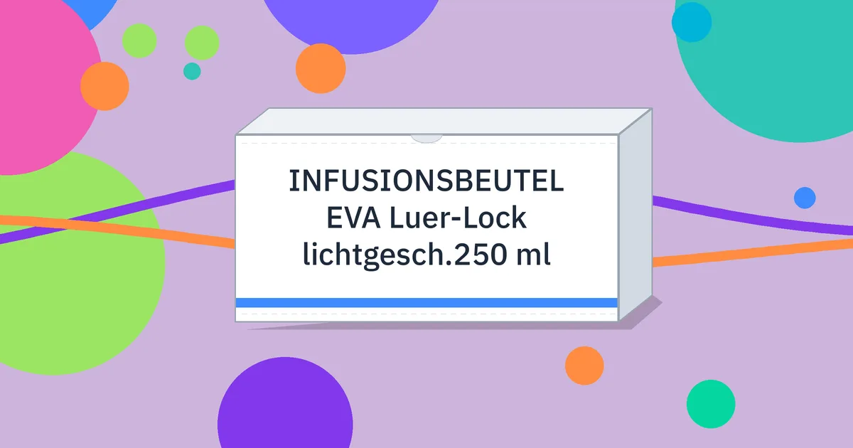 Symbolbild: Packung mit der Aufschrift INFUSIONSBEUTEL EVA Luer-Lock lichtgesch.250 ml (PZN 06815878) – Verfügbarkeit und Bezug in Apotheken in Frankfurt am Main