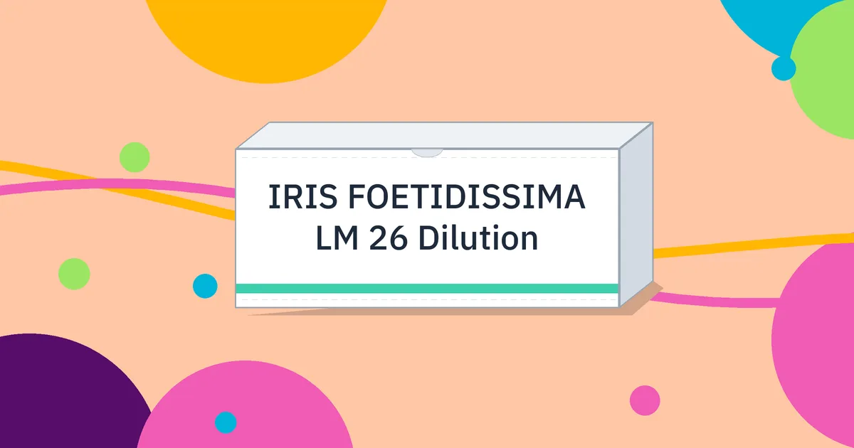 Symbolbild: Packung mit der Aufschrift IRIS FOETIDISSIMA LM 26 Dilution (PZN 12914053) – Verfügbarkeit und Bezug in Apotheken in Frankfurt am Main