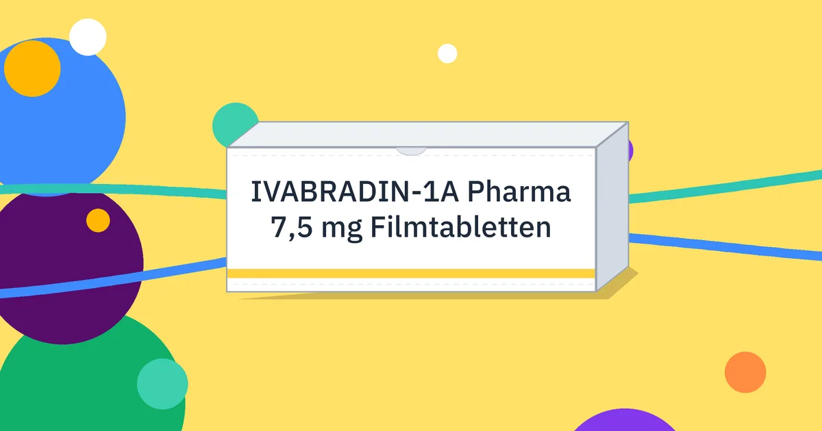 Symbolbild: Packung mit der Aufschrift IVABRADIN-1A Pharma 7,5 mg Filmtabletten (PZN 13830795) – Verfügbarkeit und Bezug in Apotheken in Frankfurt am Main