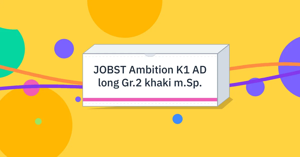 Symbolbild: Packung mit der Aufschrift JOBST Ambition K1 AD long Gr.2 khaki m.Sp. (PZN 11019899) – Verfügbarkeit und Bezug in Apotheken in Frankfurt am Main