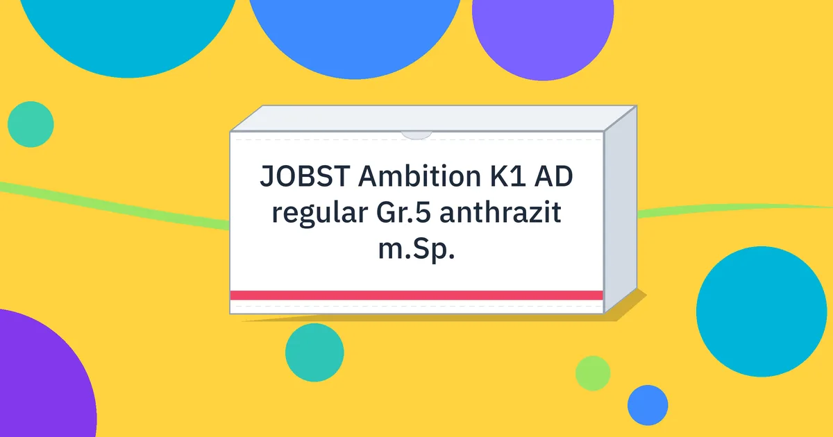 Symbolbild: Packung mit der Aufschrift JOBST Ambition K1 AD regular Gr.5 anthrazit m.Sp. (PZN 11020129) – Verfügbarkeit und Bezug in Apotheken in Frankfurt am Main