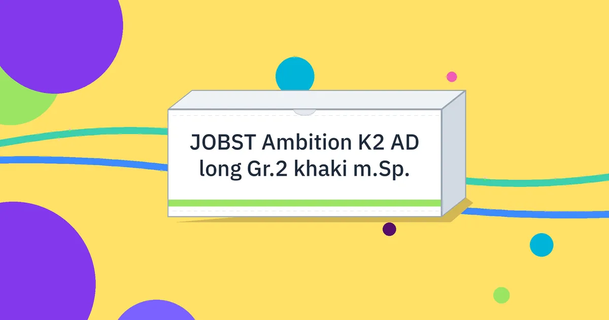 Symbolbild: Packung mit der Aufschrift JOBST Ambition K2 AD long Gr.2 khaki m.Sp. (PZN 11020603) – Verfügbarkeit und Bezug in Apotheken in Frankfurt am Main