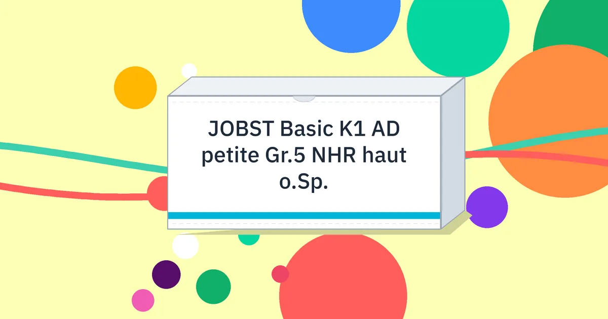 Symbolbild: Packung mit der Aufschrift JOBST Basic K1 AD petite Gr.5 NHR haut o.Sp. (PZN 15312923) – Verfügbarkeit und Bezug in Apotheken in Frankfurt am Main