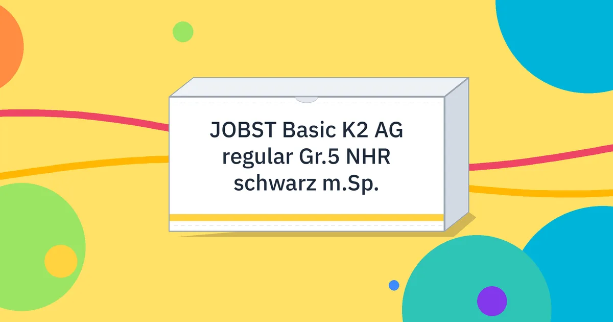 Symbolbild: Packung mit der Aufschrift JOBST Basic K2 AG regular Gr.5 NHR schwarz m.Sp. (PZN 15311674) – Verfügbarkeit und Bezug in Apotheken in Frankfurt am Main