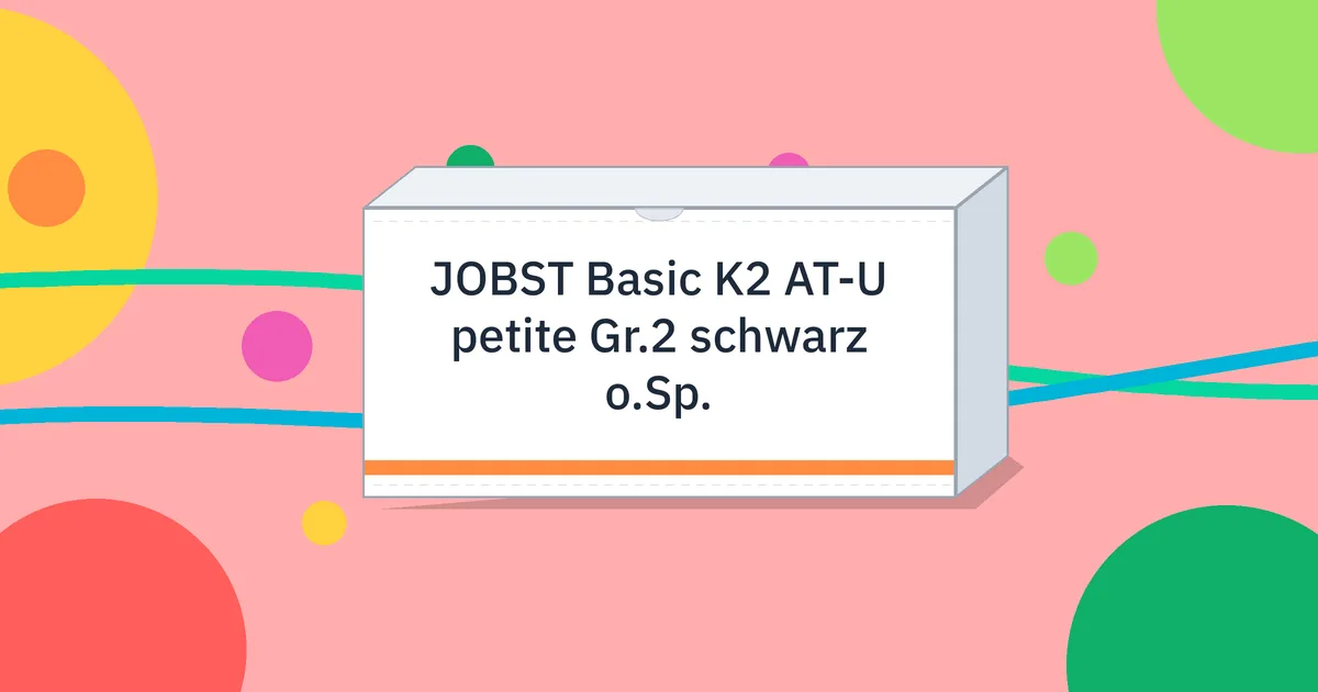 Symbolbild: Packung mit der Aufschrift JOBST Basic K2 AT-U petite Gr.2 schwarz o.Sp. (PZN 15312053) – Verfügbarkeit und Bezug in Apotheken in Frankfurt am Main