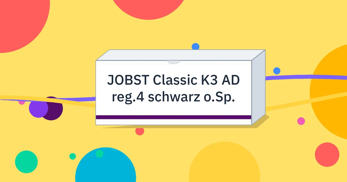 Symbolbild: Packung mit der Aufschrift JOBST Classic K3 AD reg.4 schwarz o.Sp. (PZN 13071510) – Verfügbarkeit und Bezug in Apotheken in Frankfurt am Main